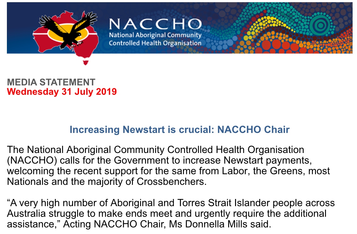 NACCHO Press Release : Increasing #Newstart is crucial: @NACCHOChair ...